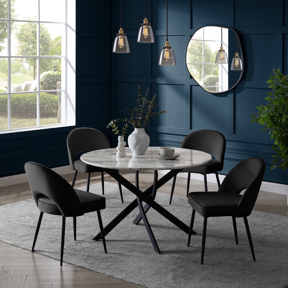 Modena X Tiago 4 Seater Dining Set - Black Velvet | Home Detail UK