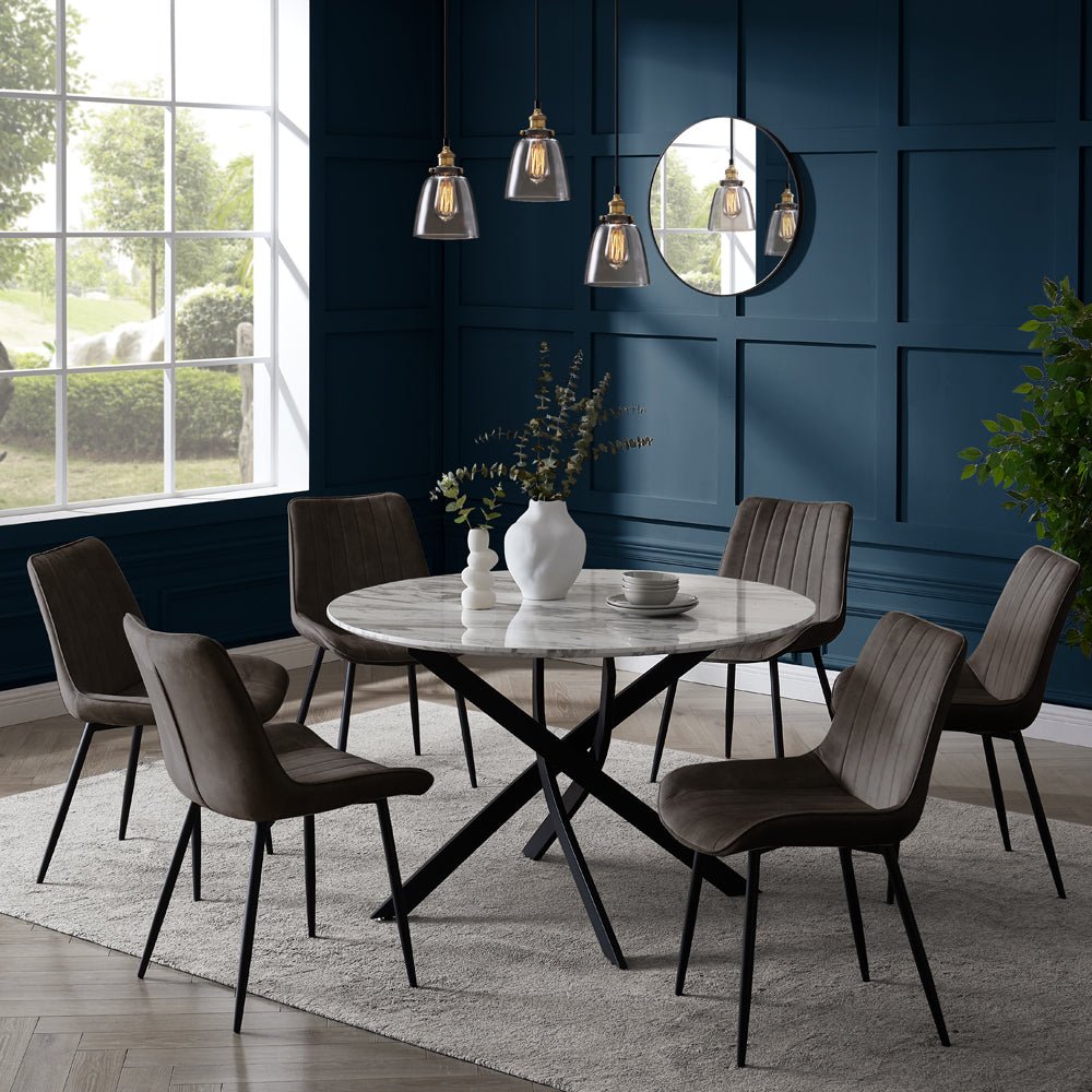 Modena X Girona 6 Seater Dining Set - Grey Velvet | Home Detail UK