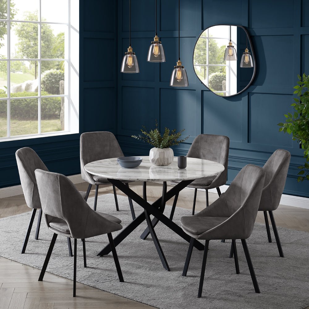 Modena X Bilbao 6 Seater Dining Set - Grey Velvet | Home Detail UK