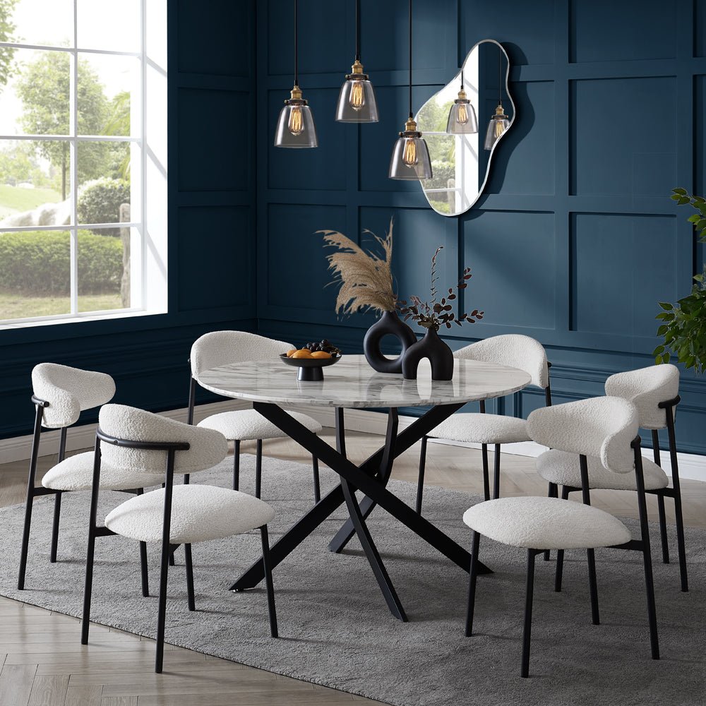 Modena X Elda 6 Seater Dining Set - White Boucle | Home Detail UK