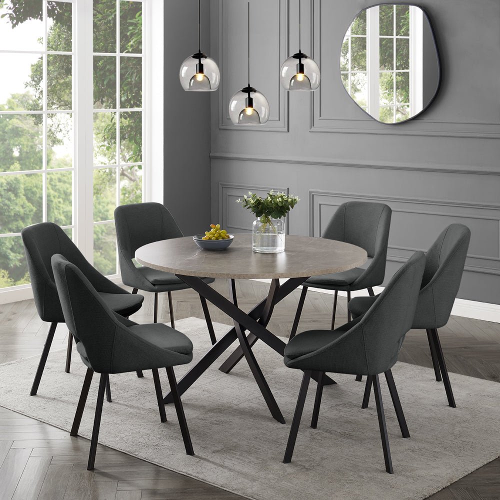 Rocco X Bilbao 6 Seater Dining Set - Grey Fabric | Home Detail UK