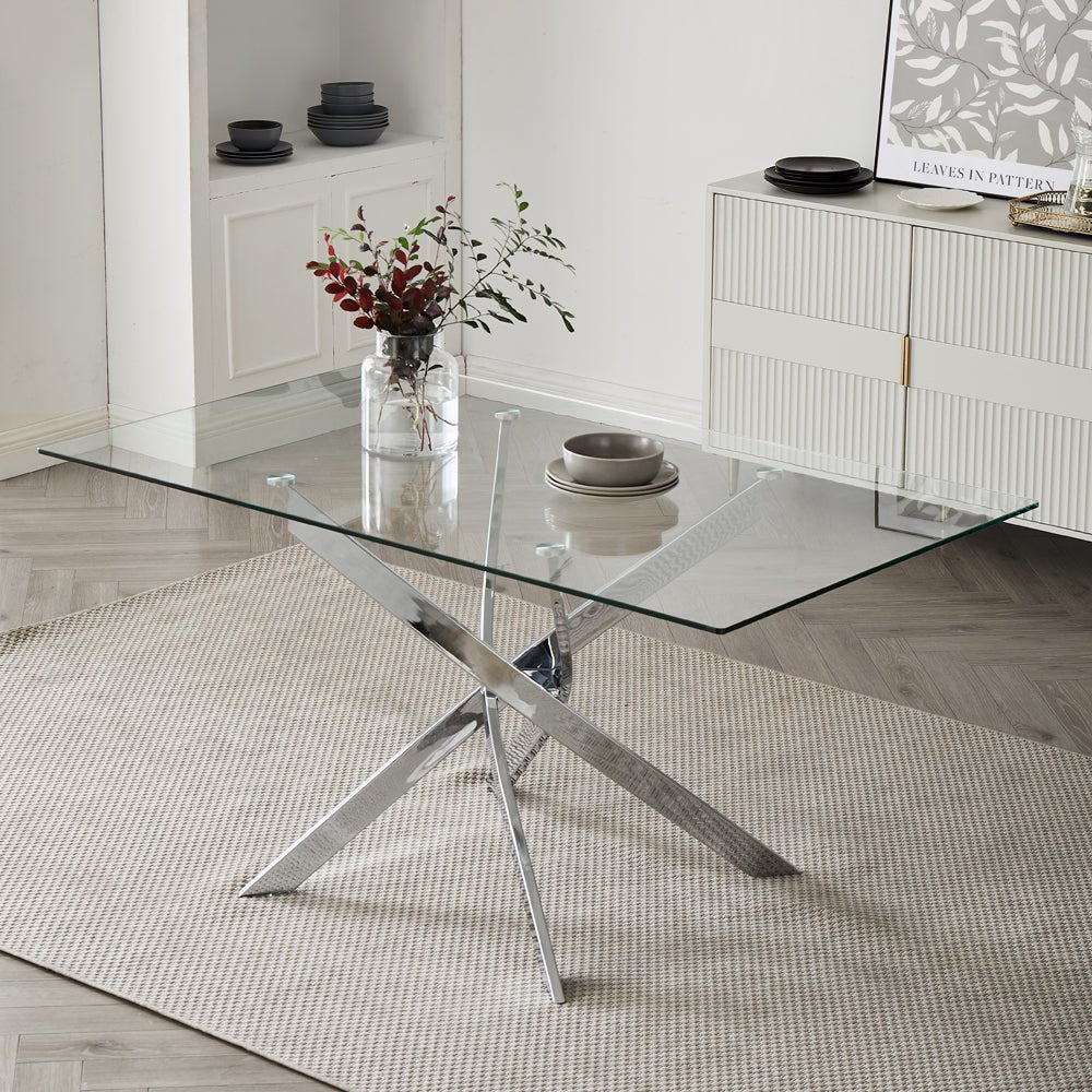 Lucia 4 Seater Glass Dining Table - Silver Legs | Home Detail UK