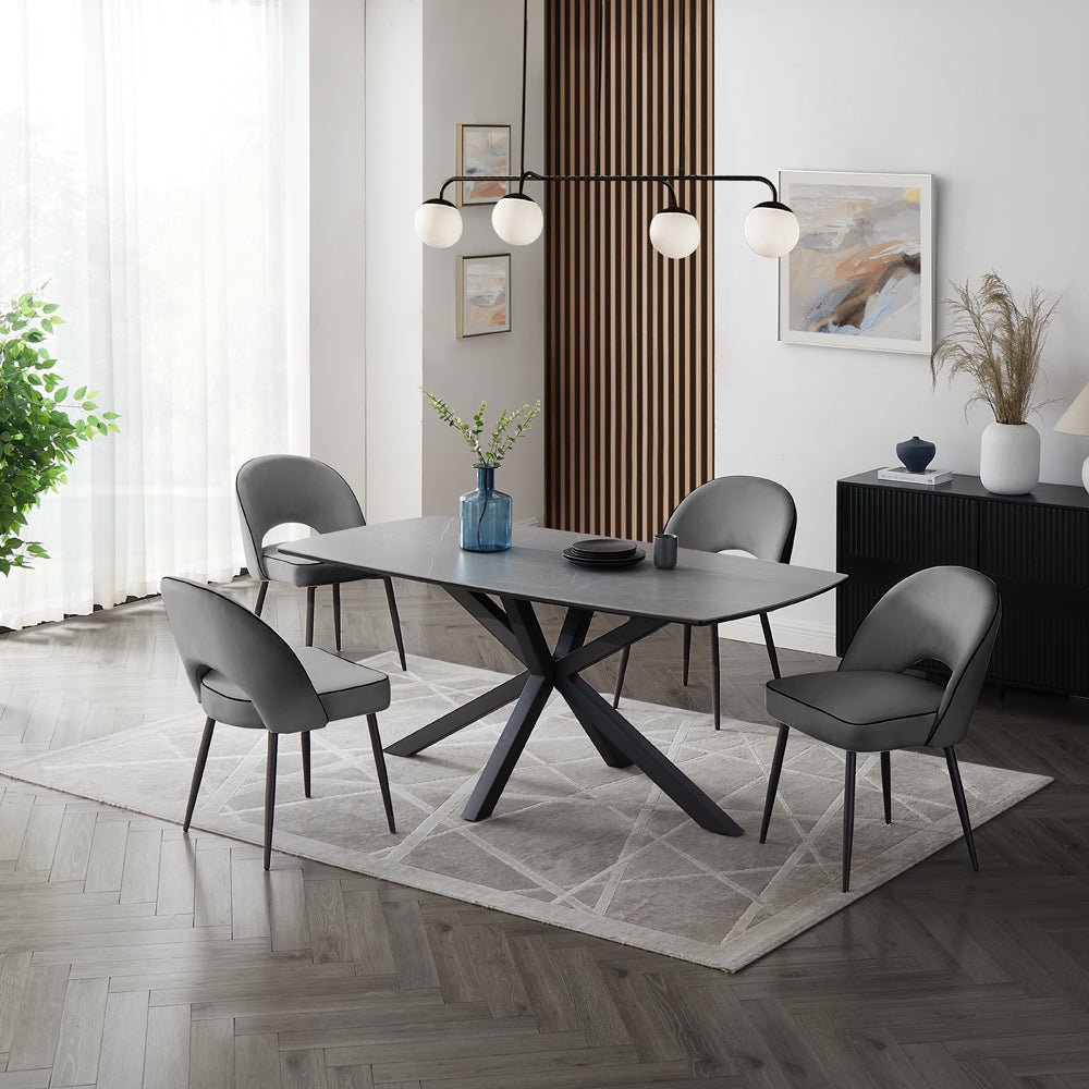 Verona 150cm X Tiago 4 Seater Dining Set - Grey Velvet | Home Detail UK