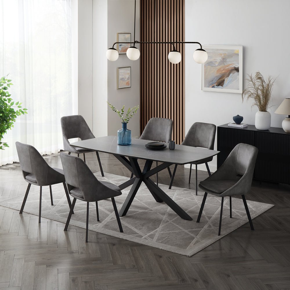 Verona 180cm X Bilbao 6 Seater Dining Set - Grey Velvet | Home Detail UK
