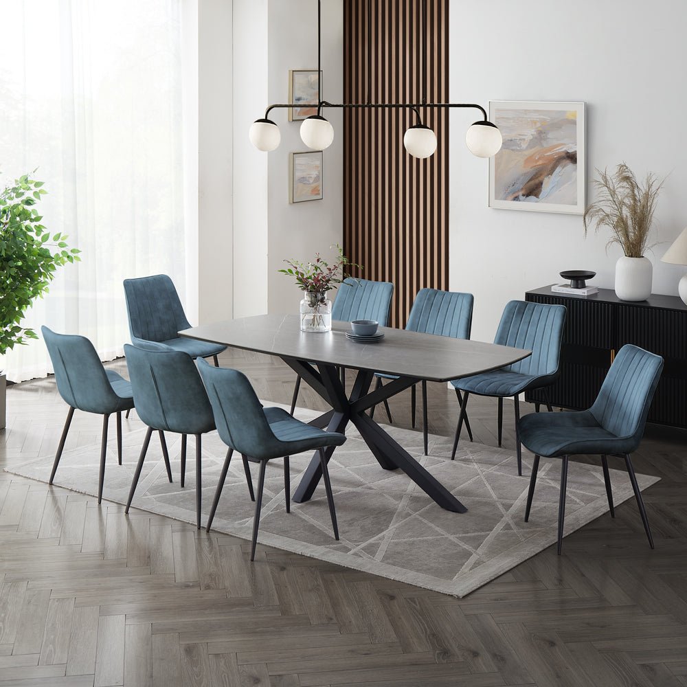 Verona X Girona 8 Seater Dining Set - Blue Velvet | Home Detail UK