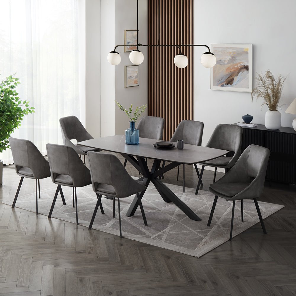 Verona 180cm X Bilbao 8 Seater Dining Set - Grey Velvet | Home Detail UK