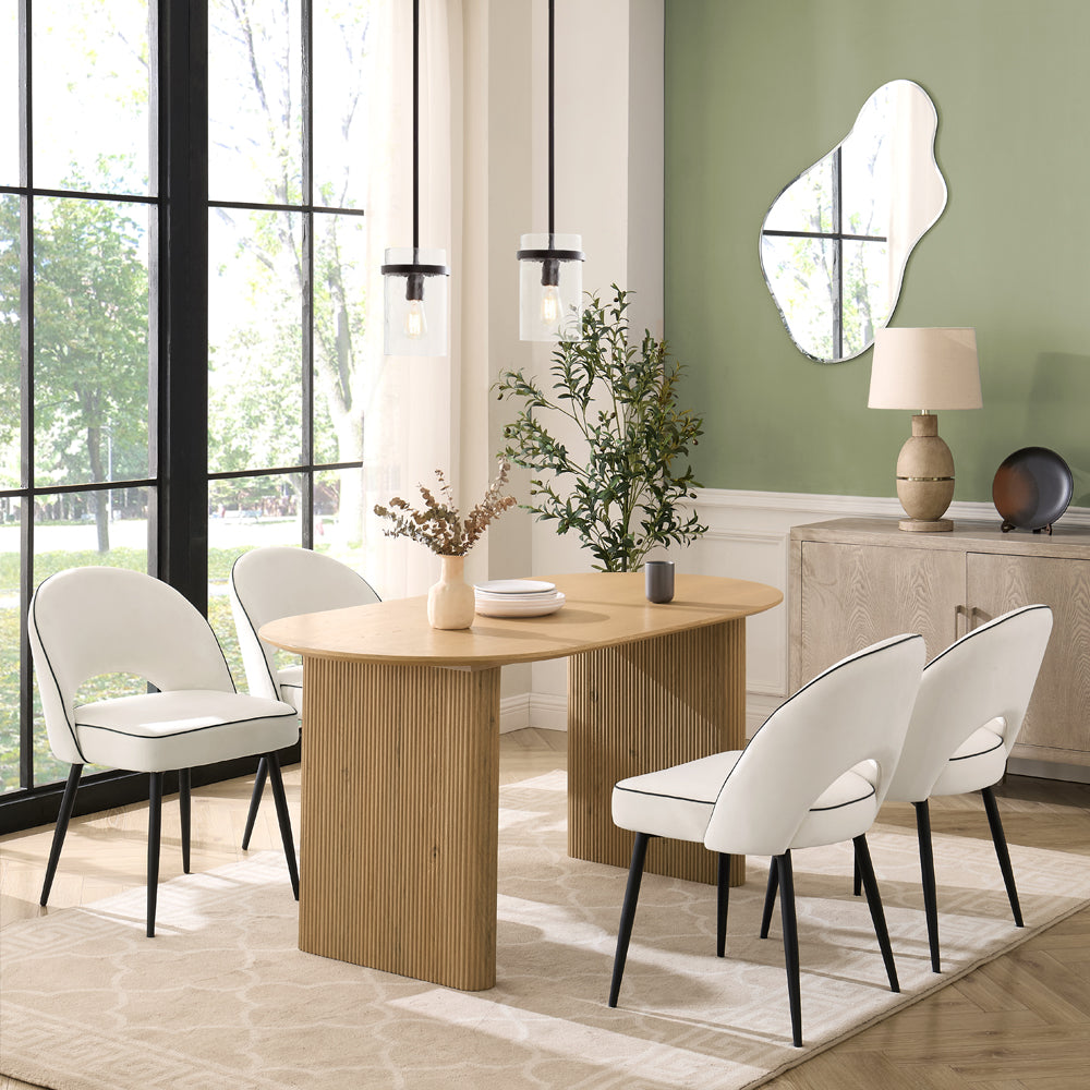 Tokyo Japandi Table X Tiago 6 Seater Dining Set - Ivory Velvet | Home ...