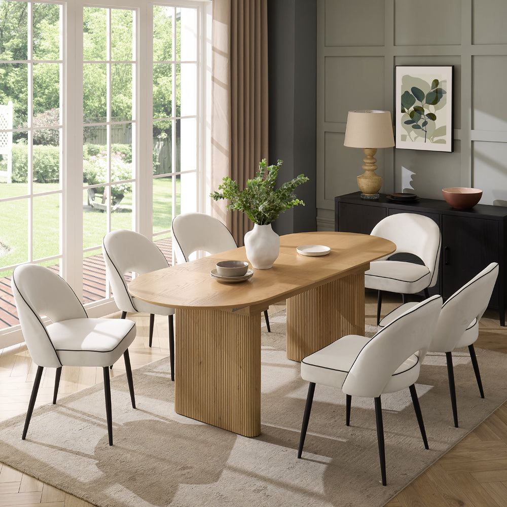 Tokyo Japandi Table X Tiago 6 Seater Dining Set - Ivory Velvet | Home ...