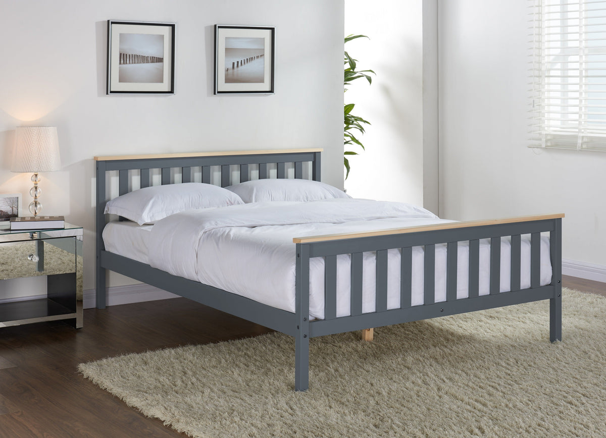 Woodford Wooden Bed Frame Dark Grey & Oak - Double | Home Detail
