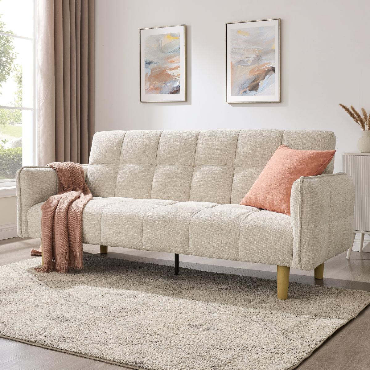 Julian Sofa Bed - Beige Chenille | Home Detail UK