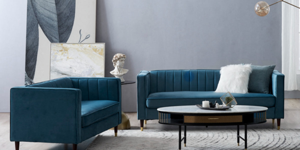 Thomas Velvet sofa 2+3 Sofa Set - Blue Velvet | Home Detail UK