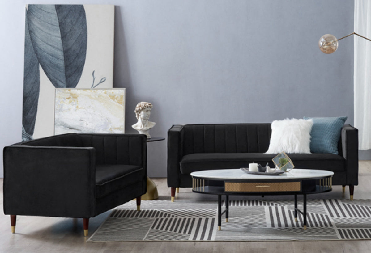 Thomas Velvet sofa 2+3 Sofa Set - Black Velvet | Home Detail UK