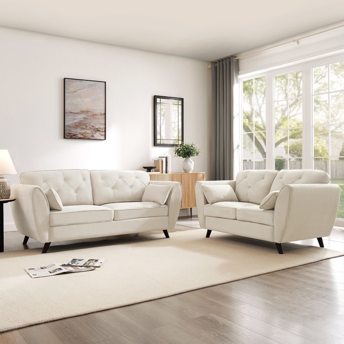 Monroe 2+3 Seater sofa set - Cream Linen | Home Detail UK