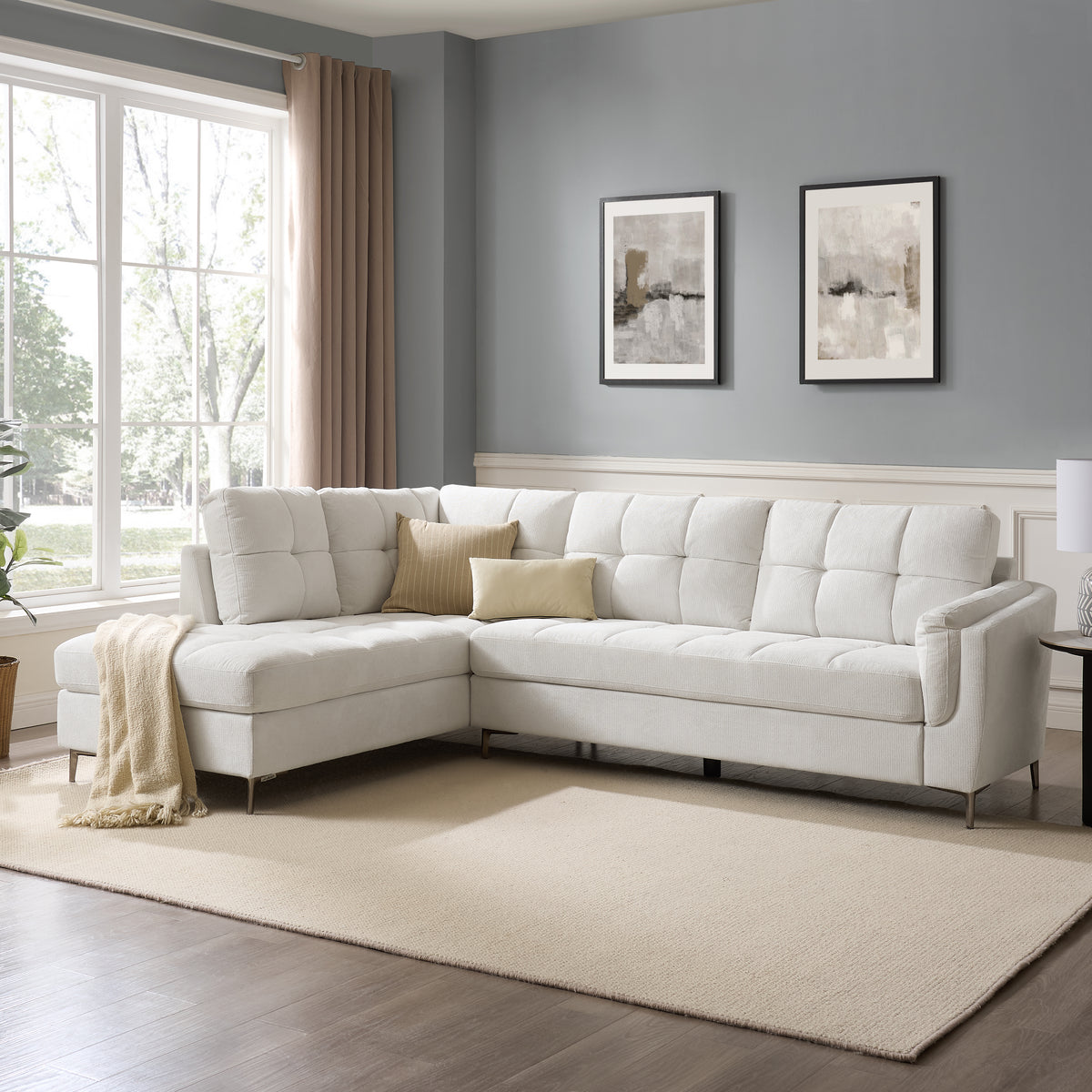 Cassidy Left-Hand Corner Sofa - Cream Linen | Home Detail UK