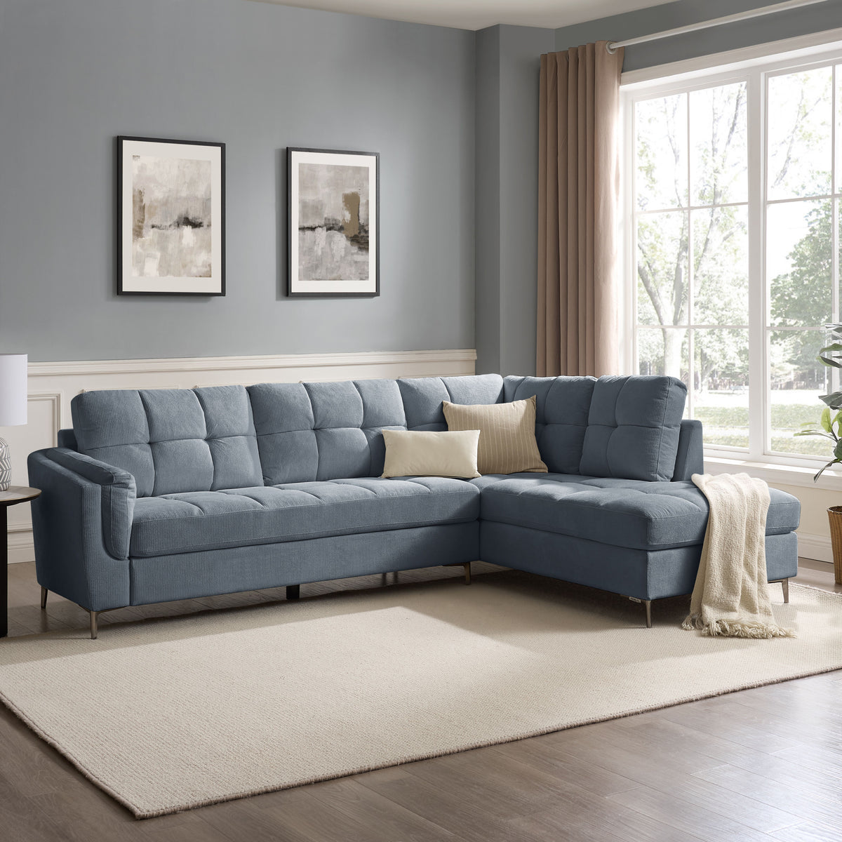 Cassidy Right-Hand Corner Sofa - Blue Linen | Home Detail UK