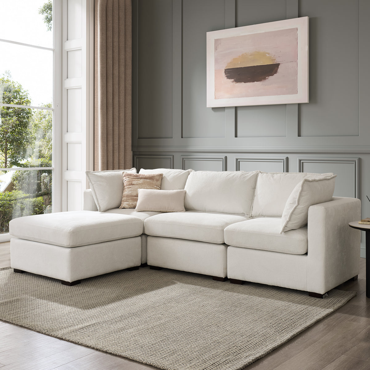 Iris Sofa With Footstool - Ivory Linen | Home Detail UK