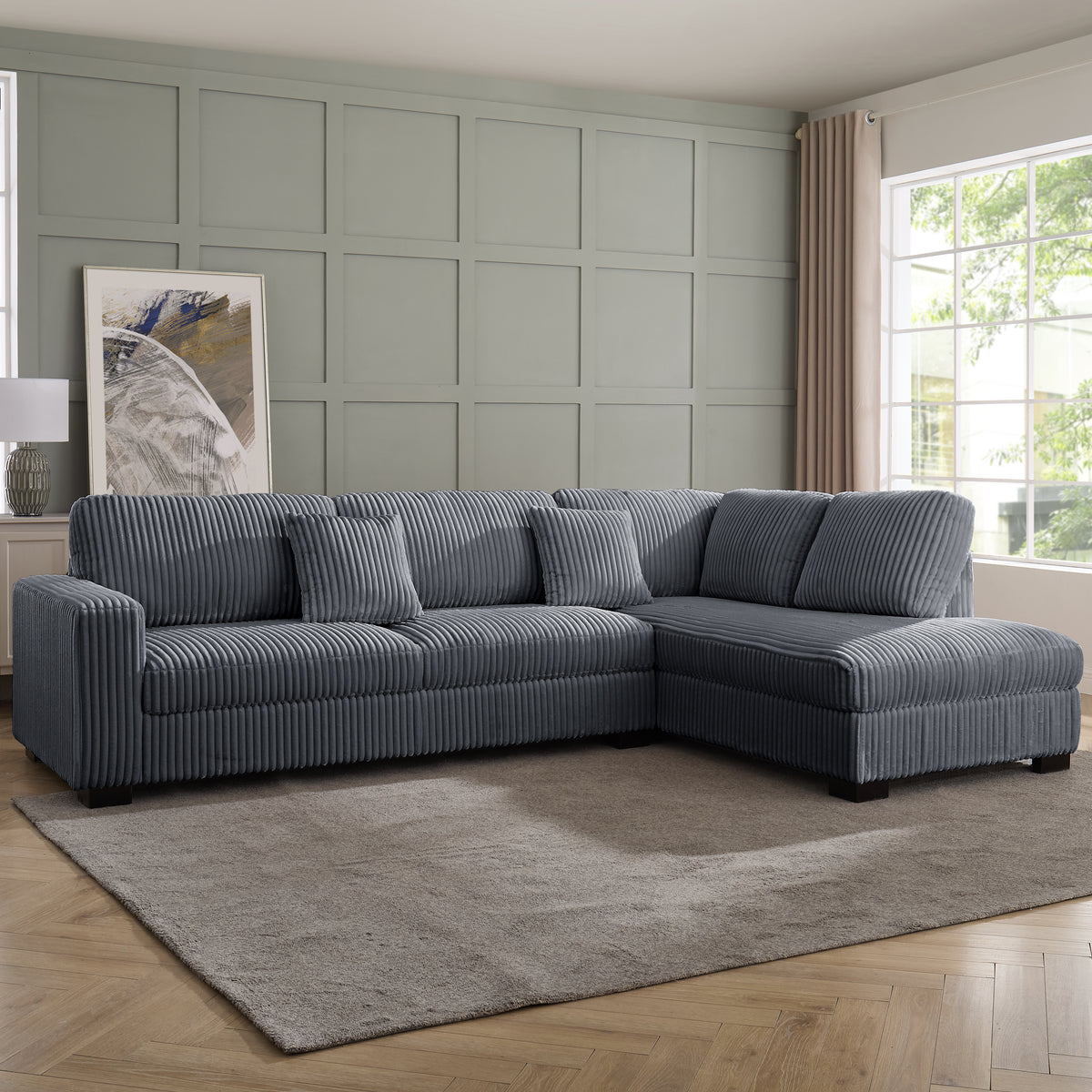 Tristan Right-Hand Corner Sofa - Grey Teddy Jumbo Cord| Home Detail UK