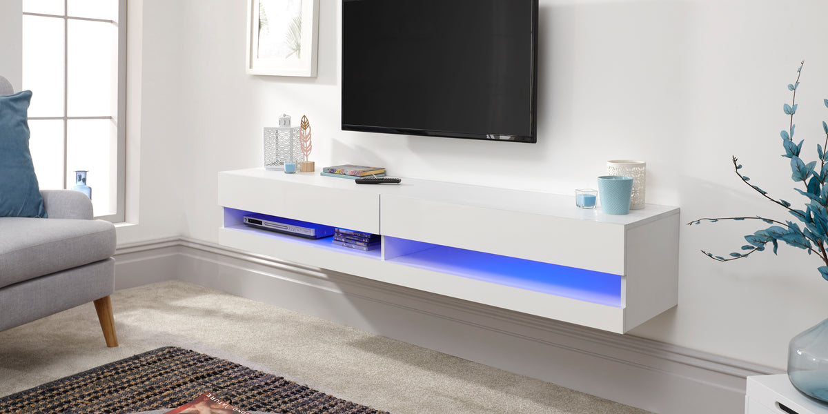 Galicia 180cm Wall TV Unit with LED - White | Home Detail